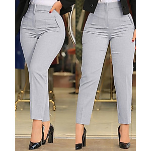 Women 6 Pockets High Waisted Cargo Pants Wide Leg Casual Pants Combat Military Trouser Light Gray