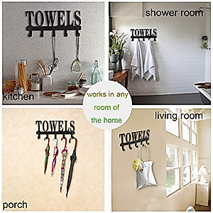 Towel Holder 5 Hooks for Bathroom, Towel Racks, Towel Hooks for Bathroom, Bedroom, Kitchen, Pool, Beach Towels, Bathrobe, Clothing, Metal Sandblasted Wall Mount Rustproof and Waterproof (Black01)