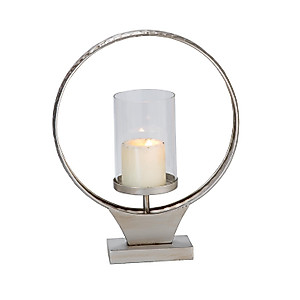 Foreside Home & Garden Small Hammered Metal Round Ring Pillar Candle Holder, Silver