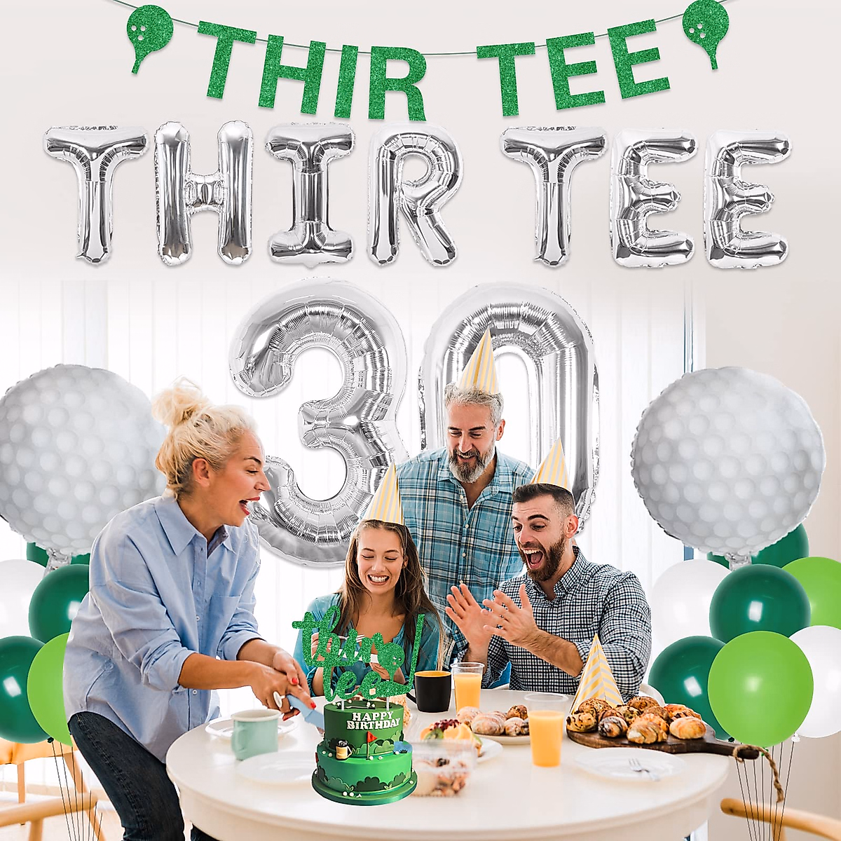 kreat4joy Golf 30th Birthday Decorations, 30th Birthday Decorations for Men, Thir-Tee Birthday Banner Cake Topper Glitter, Golf Ball Foil Balloons for 30th Golf Sports Theme Birthday Party Decorations