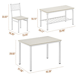 Teraves Dining Table Set/Computer Desk,Kitchen Table with 2 Chairs and a Bench,Table and Chairs 4 Piece Set for Dining Room (Beige, 110CM)
