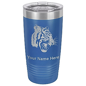 LaserGram 20oz Vacuum Insulated Tumbler Mug, Tiger Head, Personalized Engraving Included (Dark Blue)