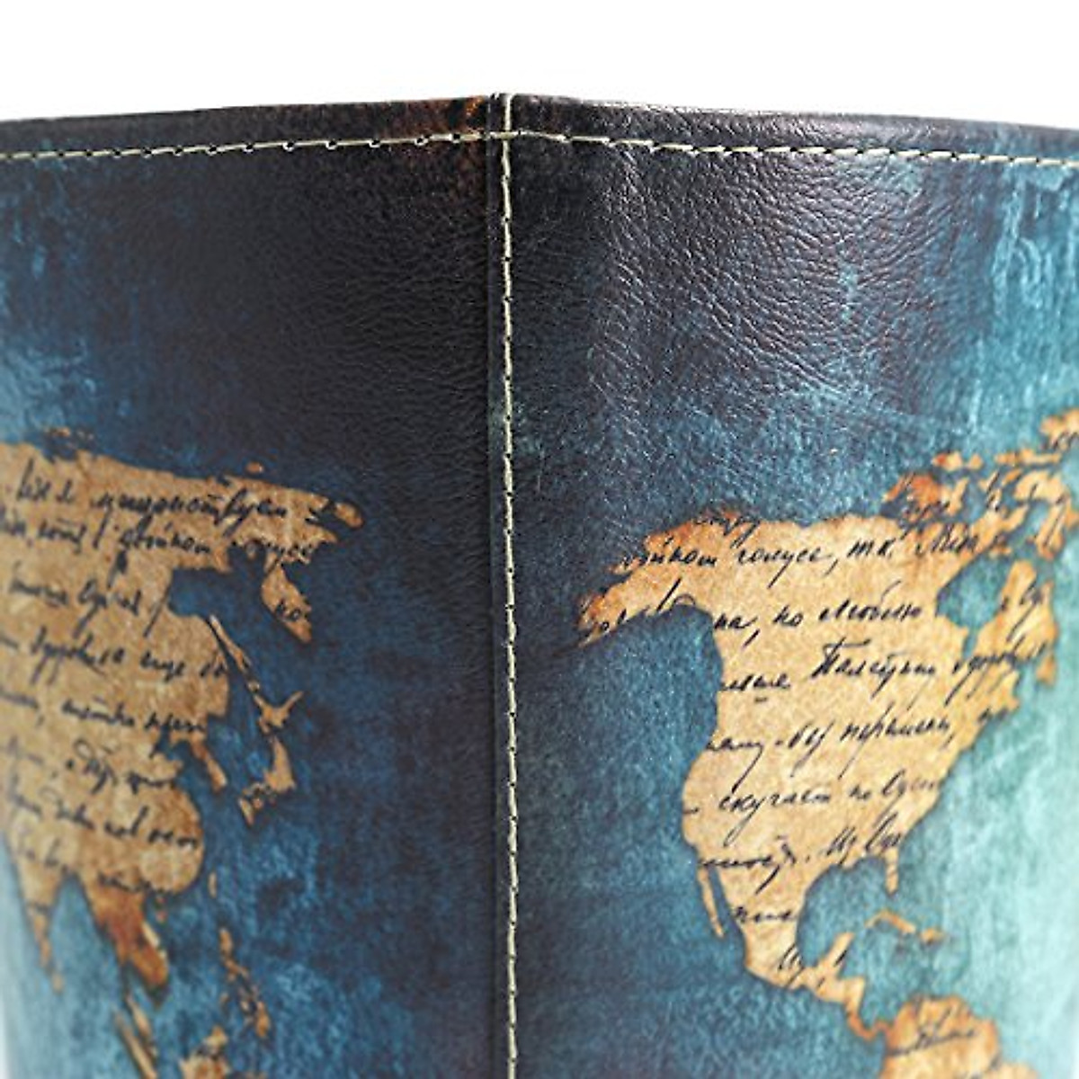 Scakbyer Wastebasket, Retro European Style Household Home Office Round PU Leather Waste Bin Paper Basket Trash Can Dustbin Garbage Bin Waste-Paper Basket Ashcan Ashbin Without Lid - World Map