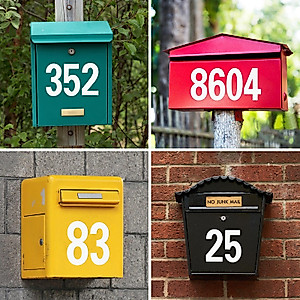 Reflective Mailbox Number for Outside, 4 Inch 4 Sets Vinyl Waterproof White Mailbox Numbers Stickers, Strong Self-adhesive House Adress Numbers for Mailbox Door Signs Trucks (Number 0-9)