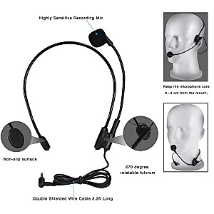Portable Mini Voice Amplifier Wired Headset Microphone Speaker Set for Teachers 15W Rechargeable Lightweight Personal Mic for Classroom,Tour Guides,Instructors and Presentation