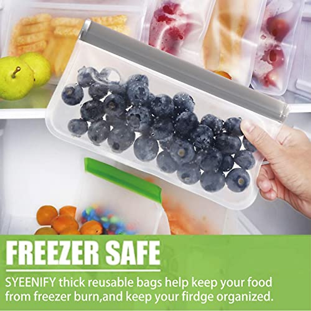 SYEENIFY Reusable Food Storage Bags,Freezer Bags for Food,Reusable Gallon Freezer Bags,Reusable Lunch Snack Bags,BPA FREE Leak-proof Freezer Bags for Meat Fruit Veggies(24 Pack)
