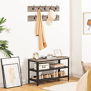 HOOBRO Hall Tree Entryway Storage Bench, Coat Rack Shoe Bench, Shoe Rack Organizer with Coat Hooks, 3-in-1 Design, Wooden Furniture with Metal Frame, Greige and Black BG17MT01