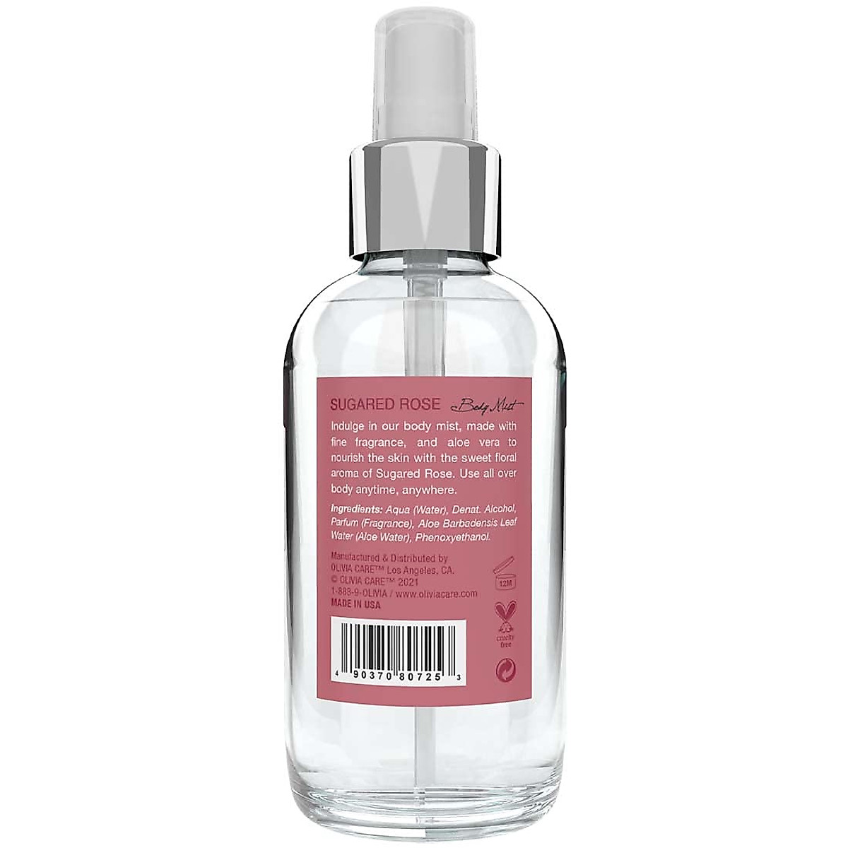 Olivia Care Body Mist Spray Made with Natural Sugared Rose Fragrance Scent - Refreshing, Soothing & Moisturizing - Eliminate Odor with Fresh Floral Aroma