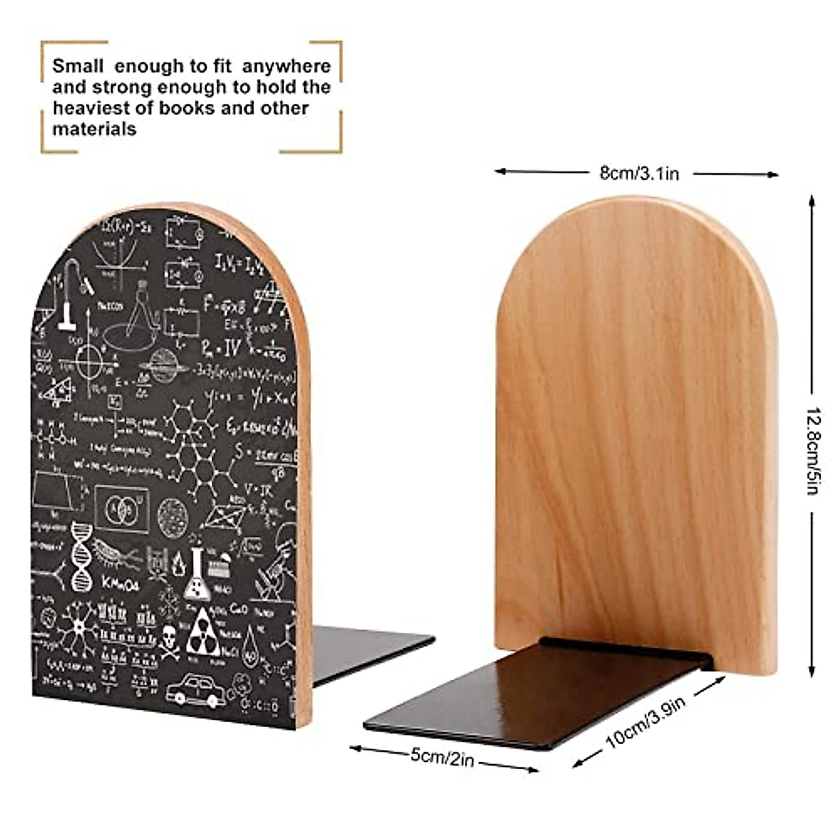 Wood Bookends, Education Science Formulas On Chalkboard for School Math Physics Bookshelf Book Ends Heavy Duty Bookends Desktop Organize Books Wooden Book Ends for Home Office Kitchen 3x5 Inch 1pair /
