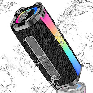 Portable Bluetooth Speaker, IP7 Waterproof Wireless Speaker with 20W Loud Stereo Sound, FM Radio, RGB Lights, Deep Bass, 100ft Bluetooth Range, BT5.1, Mic, AUX, Outdoor Speaker for Home, Travel