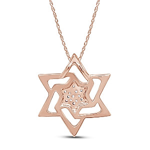 AFFY Round White Natural Diamond Star of David Pendant Necklace in 14k Solid Rose Gold (0.04 Ct)