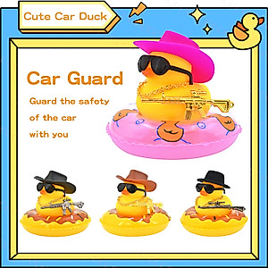 Rubber Duck for Car - Car Duck Decoration Dashboard, Rubber Duck Toy Car Ornament, Car Accessories Duck with Mini Sun Hat Swim Ring Necklace and Sunglasses for Party Favors, Birthdays, Bath Time