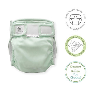 SmartNappy by Amazing Baby, NextGen Hybrid Cloth Diaper Cover + 1 Tri-fold Reusable Insert + 1 Reusable Booster, Pastel SeaCrystal, Solid, Size 3, 12-25 lbs, Green