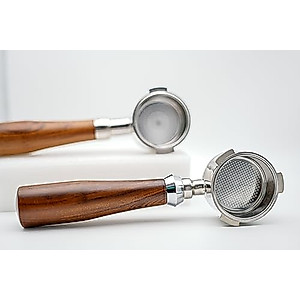 CittaLalage Coffee Espresso 304 Stainless Steel & Wooden Bottomless Portafilter 3 Ears 51mm with Filter Basket (14-18g double shots) Fits for Delonghi Coffee Machine EC680/EC685, SMEG & EUPA
