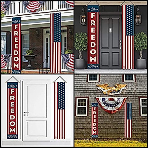 Decorations for 4th of July Decor, Hanging American Flag and “Let FREEDOM Ring” Banners, Fourth of July Party Supplies Indoor Outdoor-Red White Blue Decor Independence Day Outdoor Pull-Down Door Banners