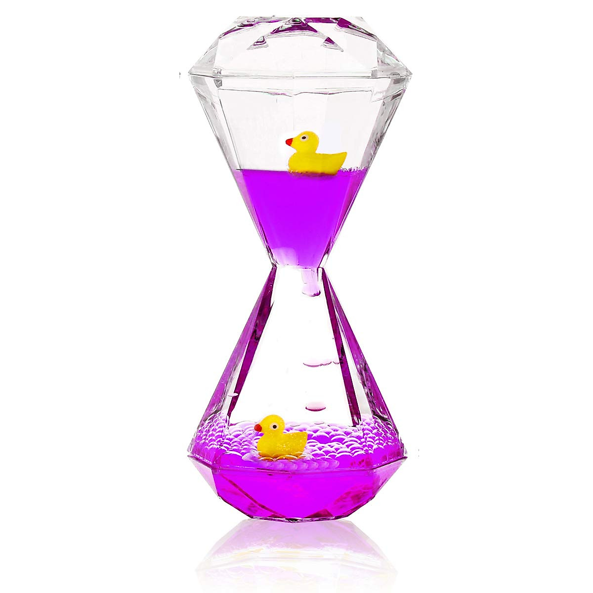 YUE Motion Liquid Motion Bubbler Floating Sea Creatures, Diamond Shaped Liquid Timer for Fidget Toy,Autism Toys, Children Activity, Calming Relaxing and Home Ornament (Purple Liquid with Duck Toys)