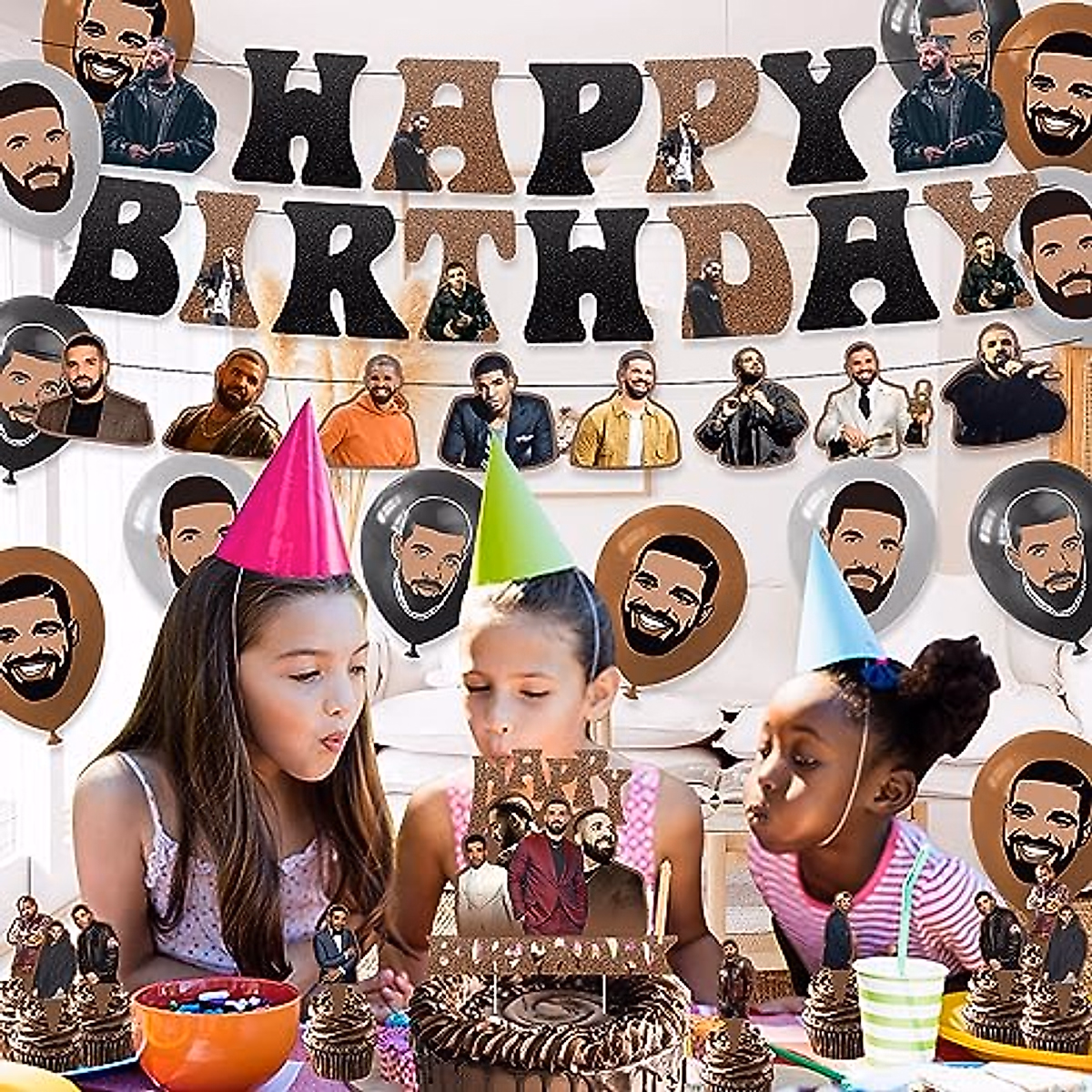 Drake Themed Birthday Party Decorations OVO Aubrey Drake Graham Party Decor Rapper Party Supplies Favors Happy Birthday Banner Cake Toppers Balloons Set of 33Pcs