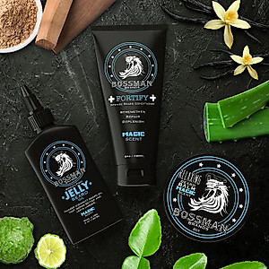 Bossman Essentials Beard Kit for Men - Beard Oil Jelly, Fortifying Conditioner Cream, Beard Balm - Grooming Growth Care Accessories (Magic)
