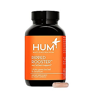 HUM Ripped Rooster - Natural Green Tea Fat Burner Supplement to Boost Metabolism & Control Cravings - 7 Keto DHEA + Chromium Polynicotinate to Support a Healthy Diet & Weight Management (60 Capsules)