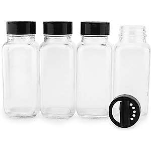 French Square Spice Jars, Spice Shaker/Pourer with Lid (4 Pack); 1-Cup / 8 Fluid Ounce Capacity, Great for Spices, Herbs, Seasonings and More