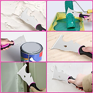 ThinkLearn Pink Putty Knife Set, Drywall Tools1" 2" 3" 4" 6" 8", Stainless Steel Putty Knife, Wallpaper Scraper Tool for Painting, Decorating, Removeing Decals and Mud（6PCS）