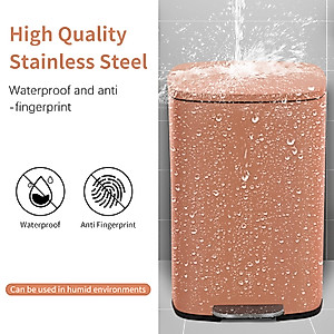 Lynkloft 13 Gallon Kitchen Trash Can Step Garbage Can with Soft Close Lid and Inner Bucket Stainless Steel Trash Bin for Home Office Garage Living Room, 50 Liter Trashcan, Coral Pink