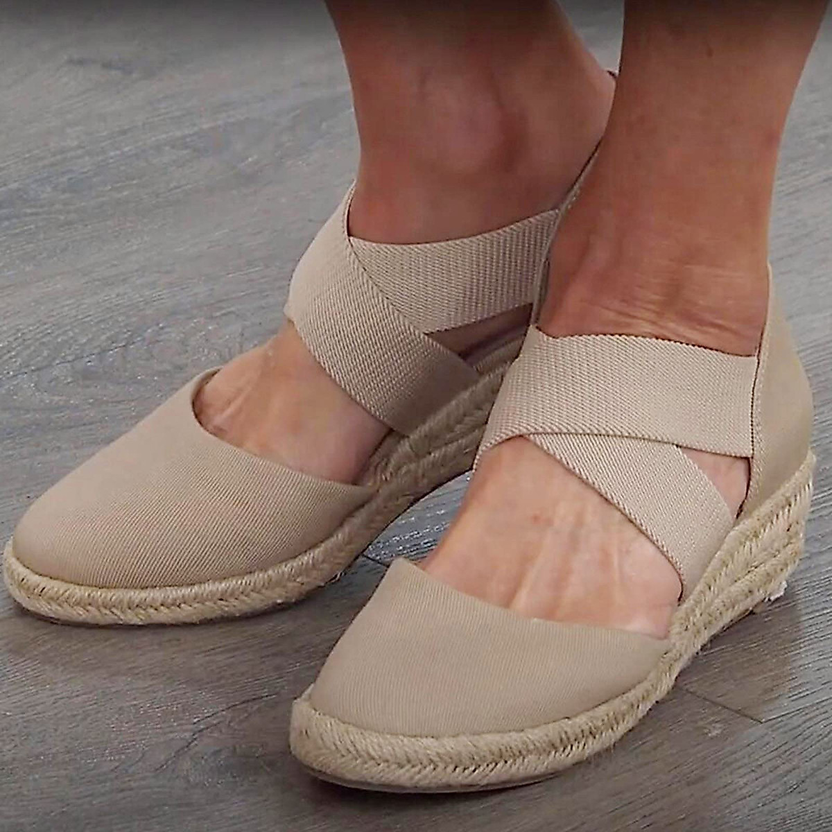 DDAPJ pyju Women's Wedge Espadrilles Criss-cross Closed Toe Sandals Elastic Band Slip On Shoes Low Heel Comfort Fishman Shoes