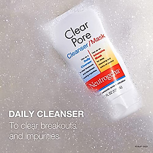 Neutrogena Clear Pore 2 in 1 Facial Cleanser/Face Mask with Kaolin & Bentonite Clay & 3.5% Benzoyl Peroxide Acne Treatment Medication, Daily Face Wash & Shine Control Clay Mask, 4.2 fl. Oz (Pack of 6)