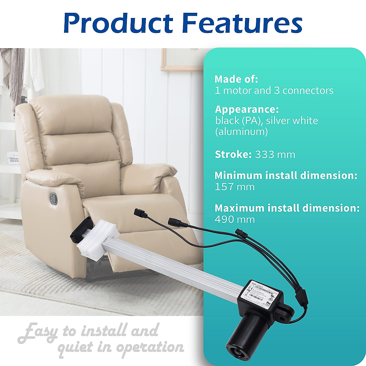 Okin Refined-R Model JLDQ-12 & JLDQ.12.157.333K Power Recliner Motor, Electric Sofa Lift Chair Actuator Replacement Part for JLDQ.12.157.333E/F/G/H/L/P/U/V/W/X/Z