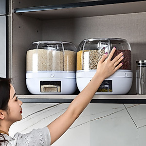 TOPINCN Grains Separate Storage Box, Home Damp Proof Rice Storage Tank Countertop Rice Holder Kitchen Dispenser Round Rotatable Bean Storage Box (Small)