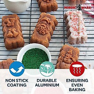 Nordic Ware Holiday Mini Loaves Pan & 93748 Holiday Teacakes Cast Cakelet Pan, 3 Cup Capacity, Silver