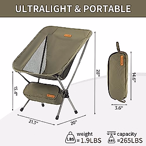 Naturehike YL08 Camping Chair, 1.93LBS Ultralight Portable Backpacking Chair with Storage Bag and Detachable Beach Feet, Compact Beach Chair for Camping Backpacking Hiking Fishing Picnic