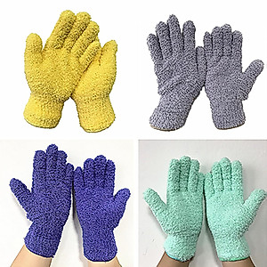 4 Pcs Microfiber Dusting Gloves Plant Cleaning Gloves Car Wash Gloves Reusable House Gloves Washable Cleaning Mittens Dark Blue and Grey