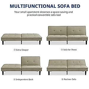 FONTOI Futon Sofa Bed Memory Foam Couch Sleeper Daybed Foldable Convertible Loveseat, Khaki Sage