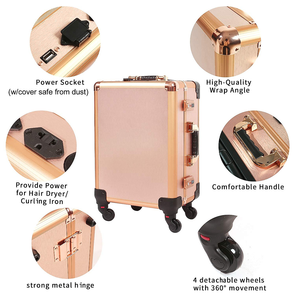 Jula Vance Medium Makeup Train Case with Code Lock, Lighted Mirror, Speaker Travel Cosmetic Organizer Box, Professional Artist Trolley Studio Free Standing Case