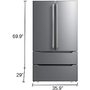 SMETA French Door Kitchen Refrigerators with Ice Maker, 22.5 Cu.Ft Counter Depth Fridge for 36 Inch Double Door with Bottom Freezer, Stainless Steel Full Size, Side by Side Fridges neveras para cocina