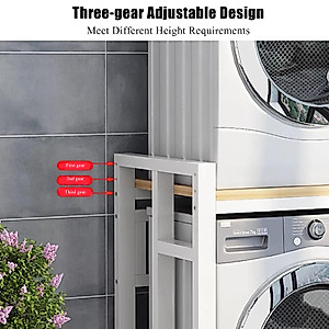 Topjia Thicken Washing Machine Shelf with Adjustable Shelf,Space Saver Stackable Storage Shelf,Washer Dryer Stacking Rack Stand for Laundry Room Apartments Garages(29.5"x25.6"x41.3", White)