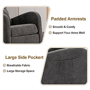 Rocking Chair Modern,Upholstered Glider Rocker Chair for Nursery,Comfy Armchair with Side Pocket for Living Room (Dark Grey)