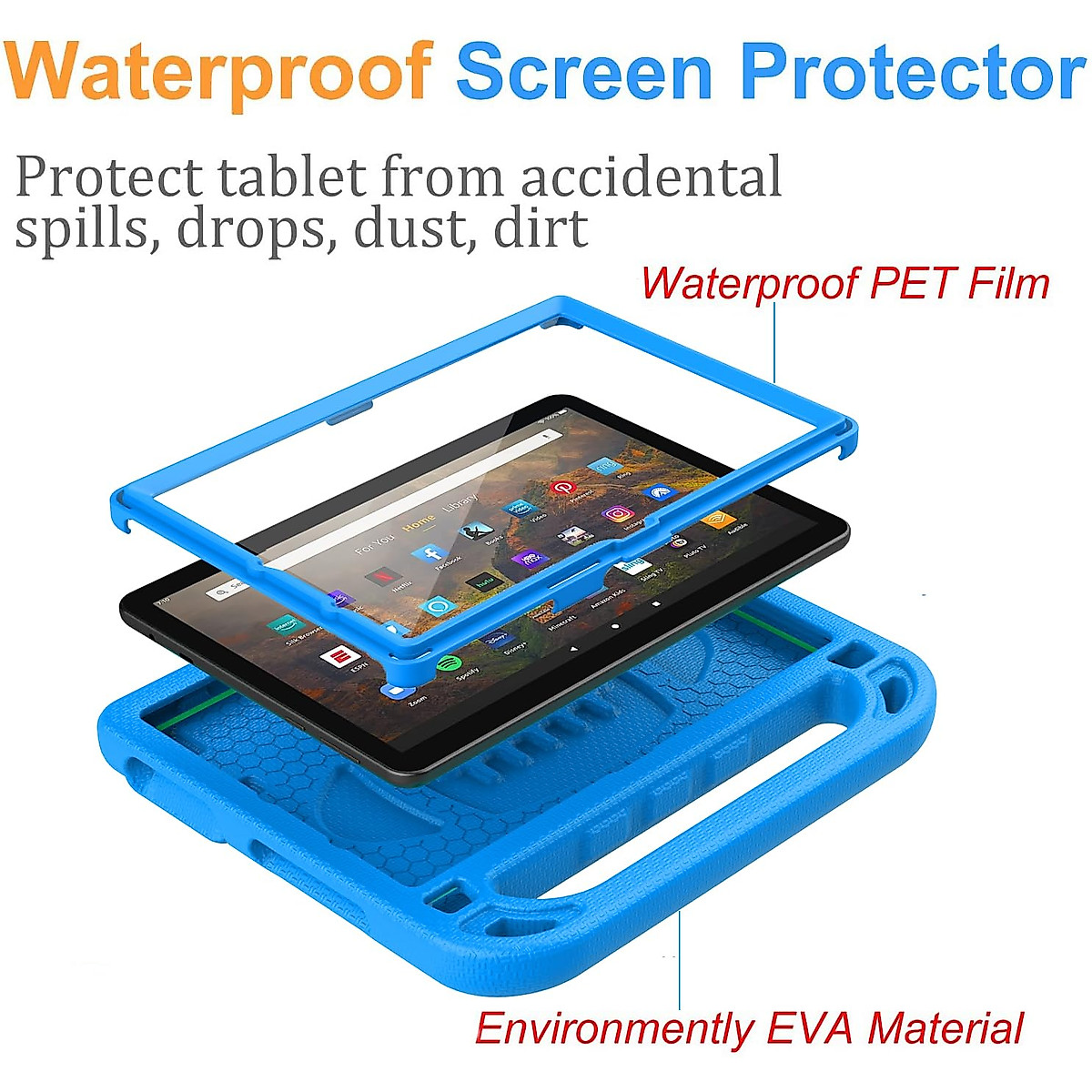 BMOUO Kids Case for Fire HD 10 Tablet (13th/11th Generation, 2023/2021) with Screen Protector, Shockproof Case for Amazon Fire HD 10 Tablet - Blue