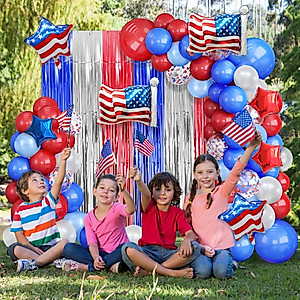 AIBIIN 115pcs Red White and Blue Balloon Arch Kit with Patriotic Theme Foil Fringe Curtain 4Th Of July Decorations Memorial Day Independence Day Graduation Nautical Baseball Party Decorations