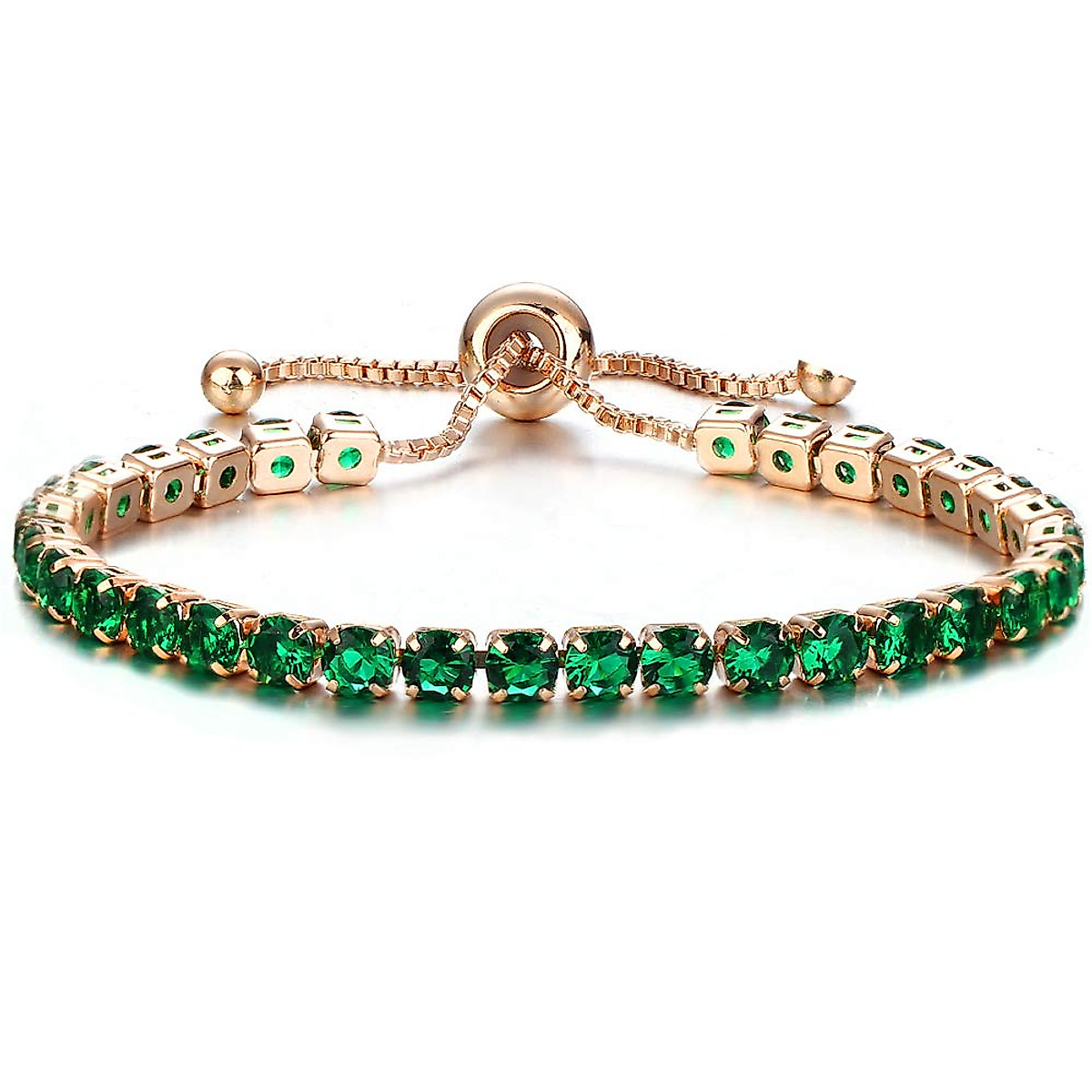 PUOSUO Adjustable Chain Bracelet for Women,Cubic Zirconia Rose Gold Gift Bracelet of Luxury Shining Jewelry (Green)