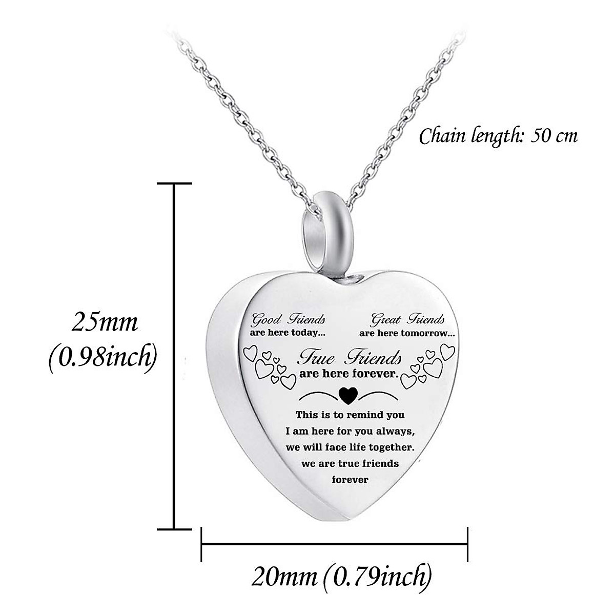HaoQin jewelry Stainless Steel Necklace, Best Friends Urn Pendant Memorial Ash Keepsake Heart, Unisex