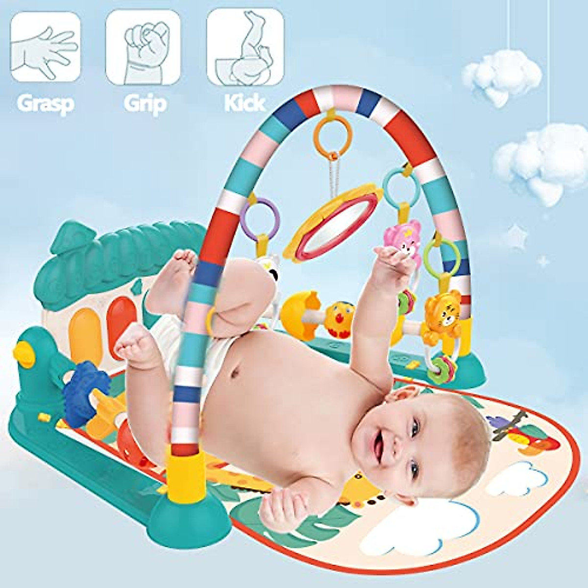 Baby Play Piano Gym Mat with Music and Light Toddlers Early Educational Toys Tummy Time Playmat Infant Activity Center for Newborn 0-12 Months