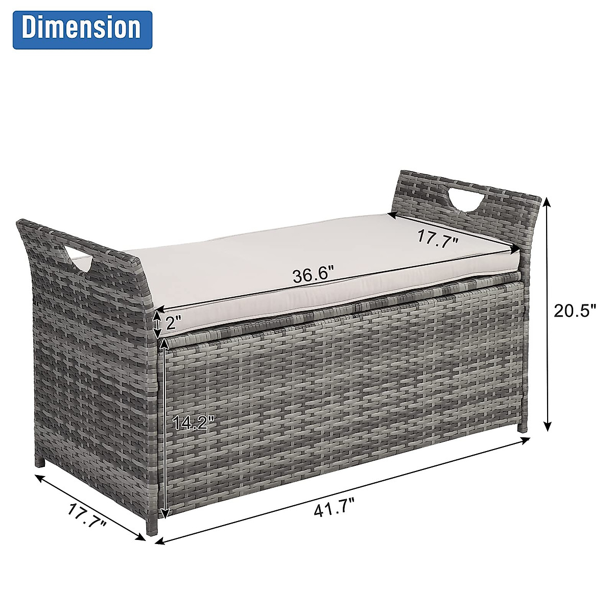 Pinikuyiro 33 Gallon Outdoor Storage Bench with Cushion, Outdoor Wicker Storage Box, Patio Deck Box with Seat, for Garden, Balcony, Poolside, Grey