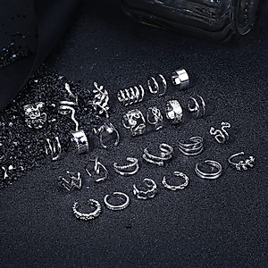 FASACCO 25PCS Women Clip on Cartilage Helix Wrap Earrings Adjustable Ear Clip Non-Piercing Ear Cuff, Silver
