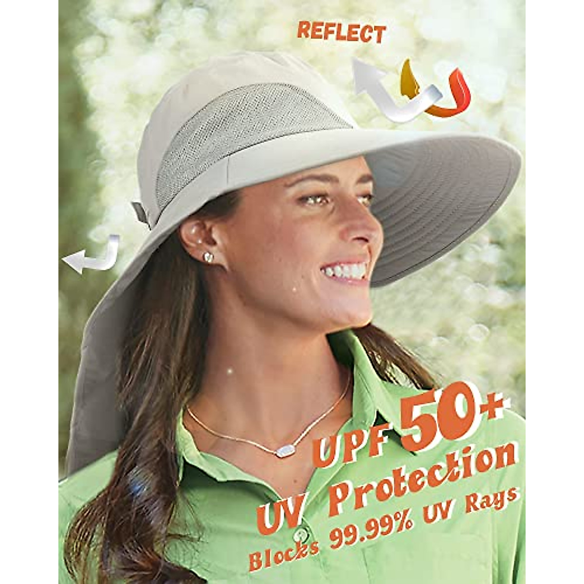 Camptrace Wide Brim UPF 50+ UV Protection Sun Hats Hiking Fishing Gardening Hats with Large Neck Flap for Womens Mens Nylon, Light Grey