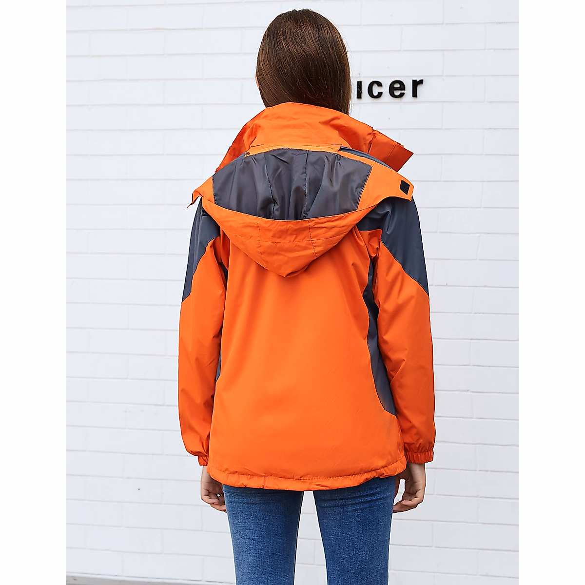 Amxiway Women's Mountain Waterproof Windproof Fleece 3 in 1 Jacket Ski Hooded Rain Coat(Orange,L)