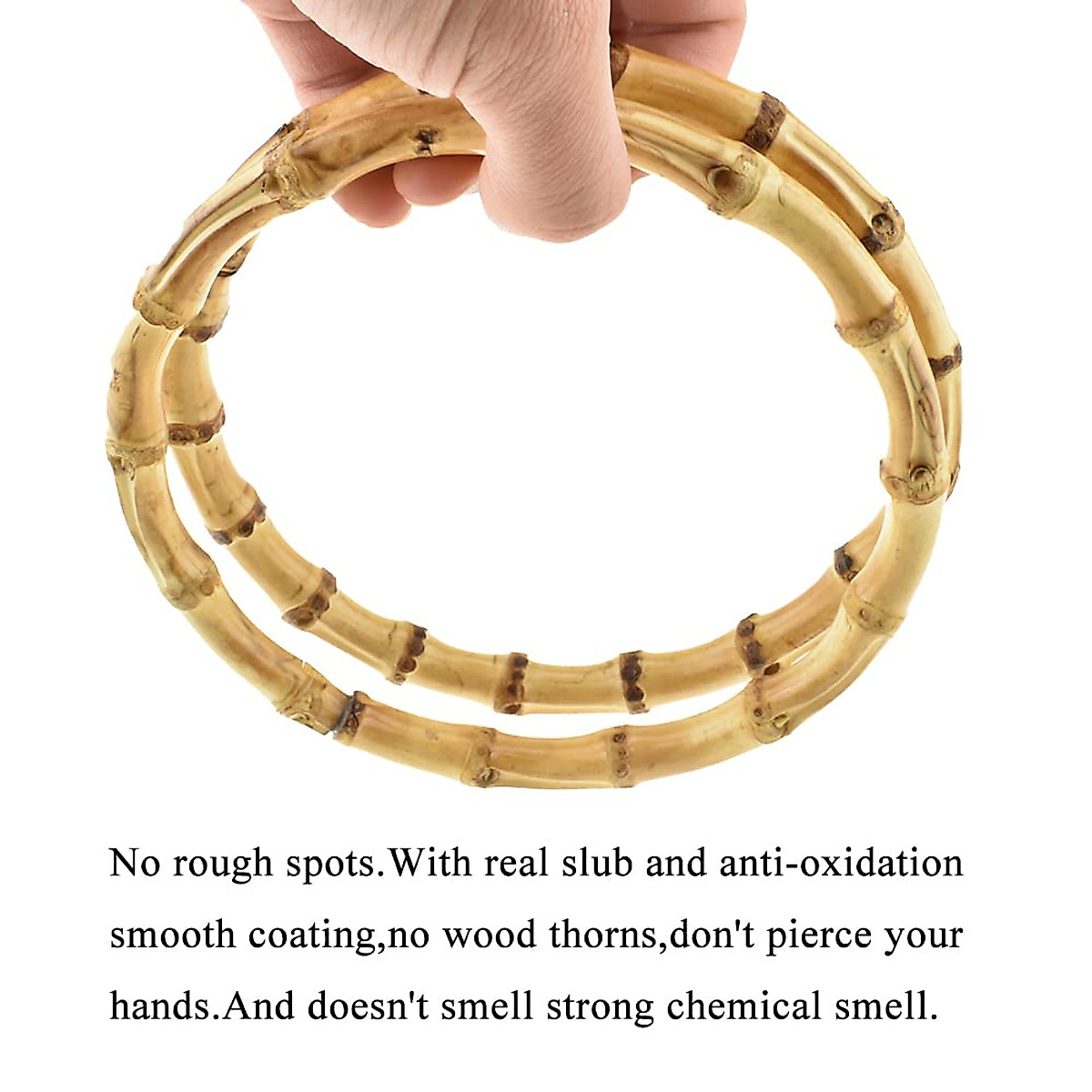 Hahiyo Bamboo Purse Handle Round Wooden Rings Holders Inner Diameter 5.5inch Sturdy Roomy to Place Fingers No Rough Spots Wood Thorns No Strong Smell for DIY Beach Summer Bag Crocheted Handbag 2PCS