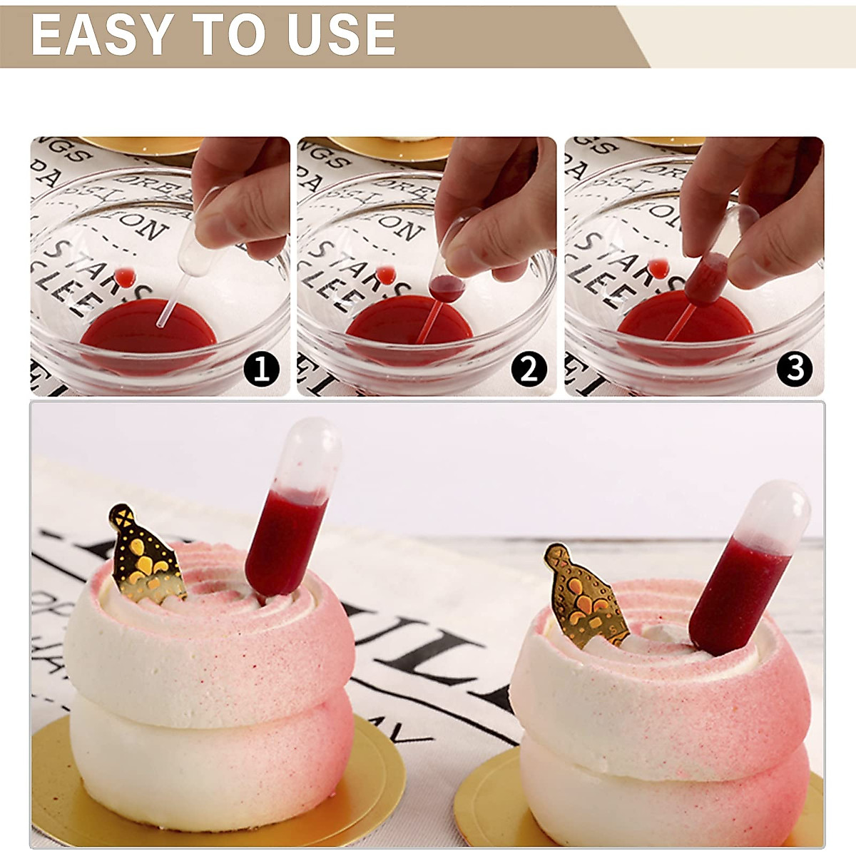 Cupcakes Pipettes 100pcs 4ml Disposable Squeeze Transfer Pipettes Dropper Liquor Injectors for Strawberrys,Cupcakes,Dessert