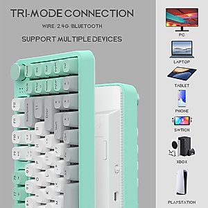 OCG Mechanical Gaming Keyboard Linear Switches 86 Keys Hot Swappable Wireless Keyboards Bluetooth 5.1/2.4G/USB-C Triple Mode Connection,Wired Laptop Keyboard for PC Mac iPad Green